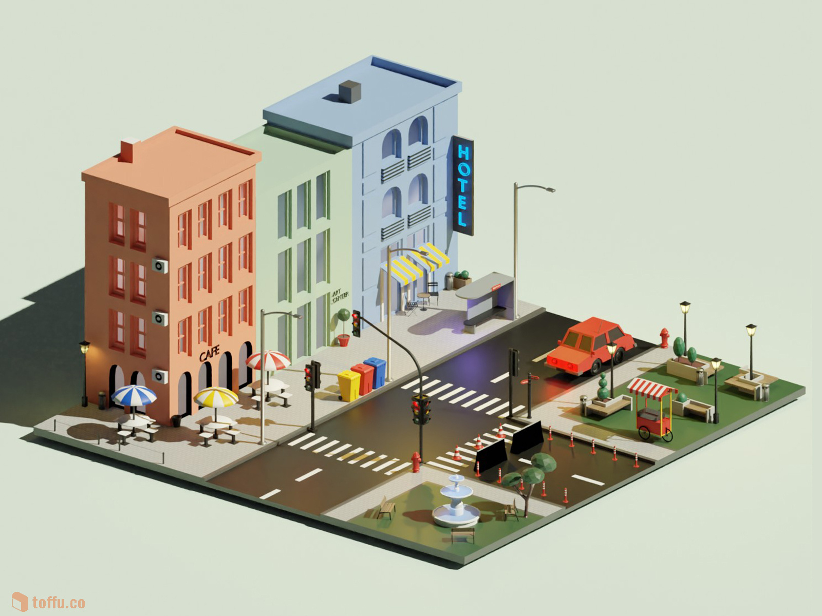 3D Model Low-Poly Street Furniture by Toffu Co on Dribbble