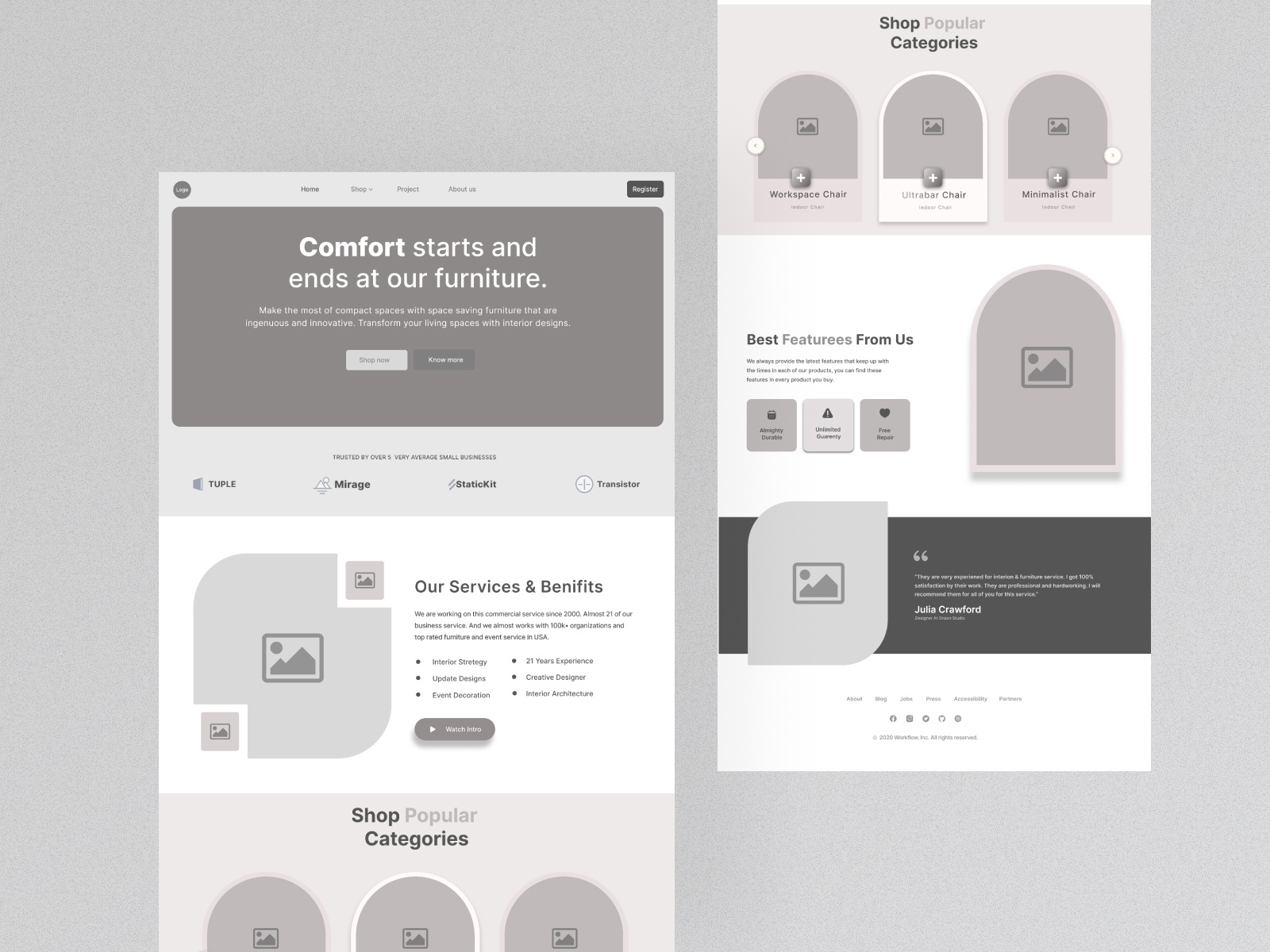 Wireframe design for furniture website by Mahmuda Mim on Dribbble