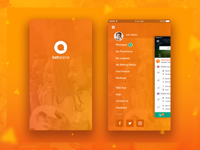 Betarena Splash Screen and Menu by Joana Ricardo on Dribbble
