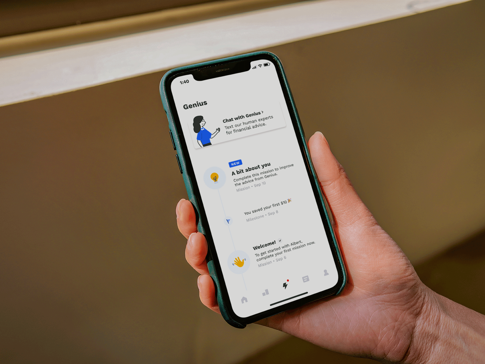 Genius timeline by Sarah Schneider for Albert on Dribbble