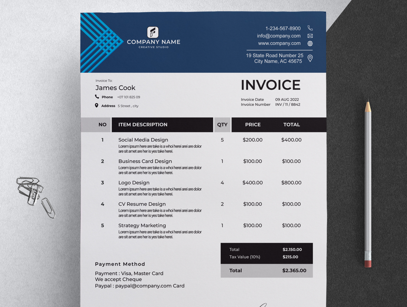 Invoice Template by FabulousTemplates on Dribbble