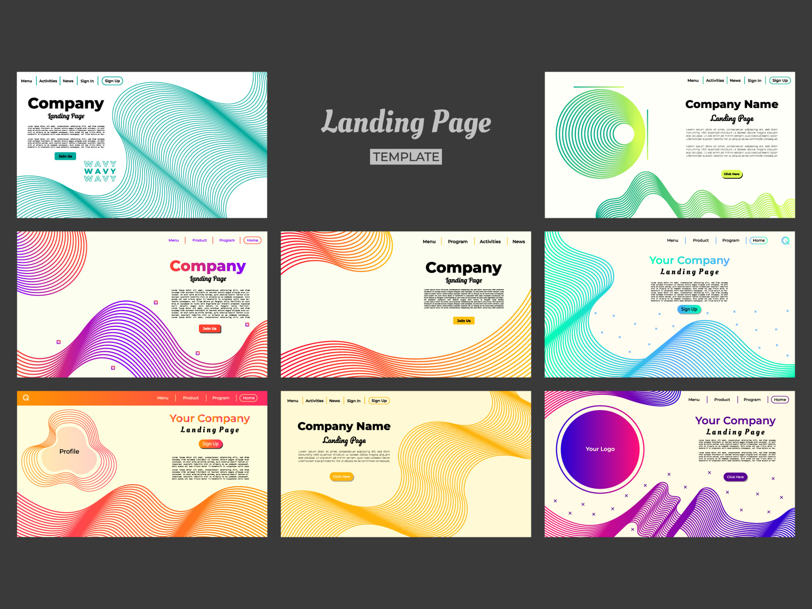 Wavy and dynamic thin line landing page template set by Graito Fendy ...