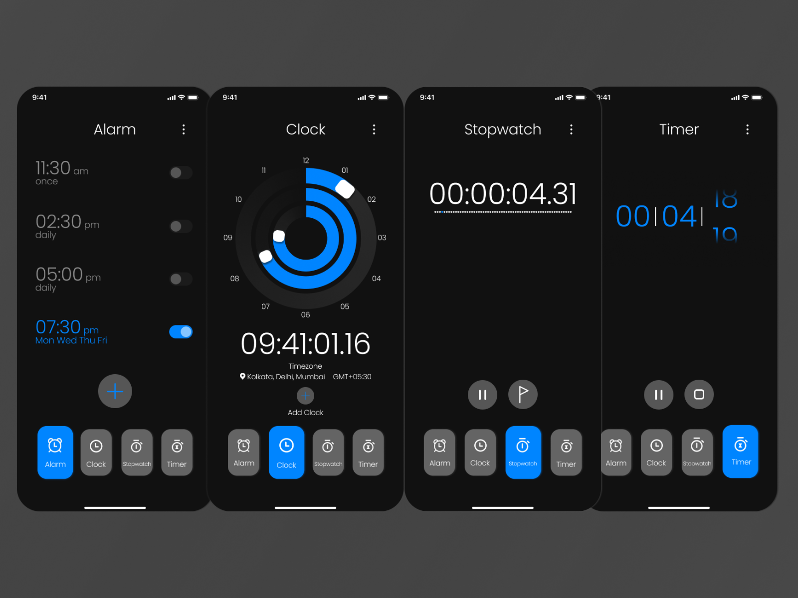 Clock App UI Design by Shreyas Kumar on Dribbble