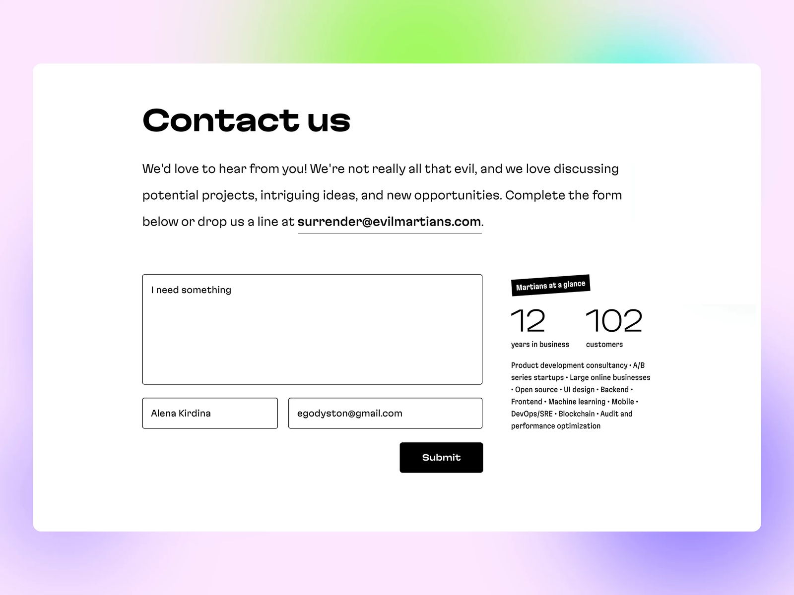 Contact Us Form Animation by Alena Kirdina for Evil Martians on Dribbble