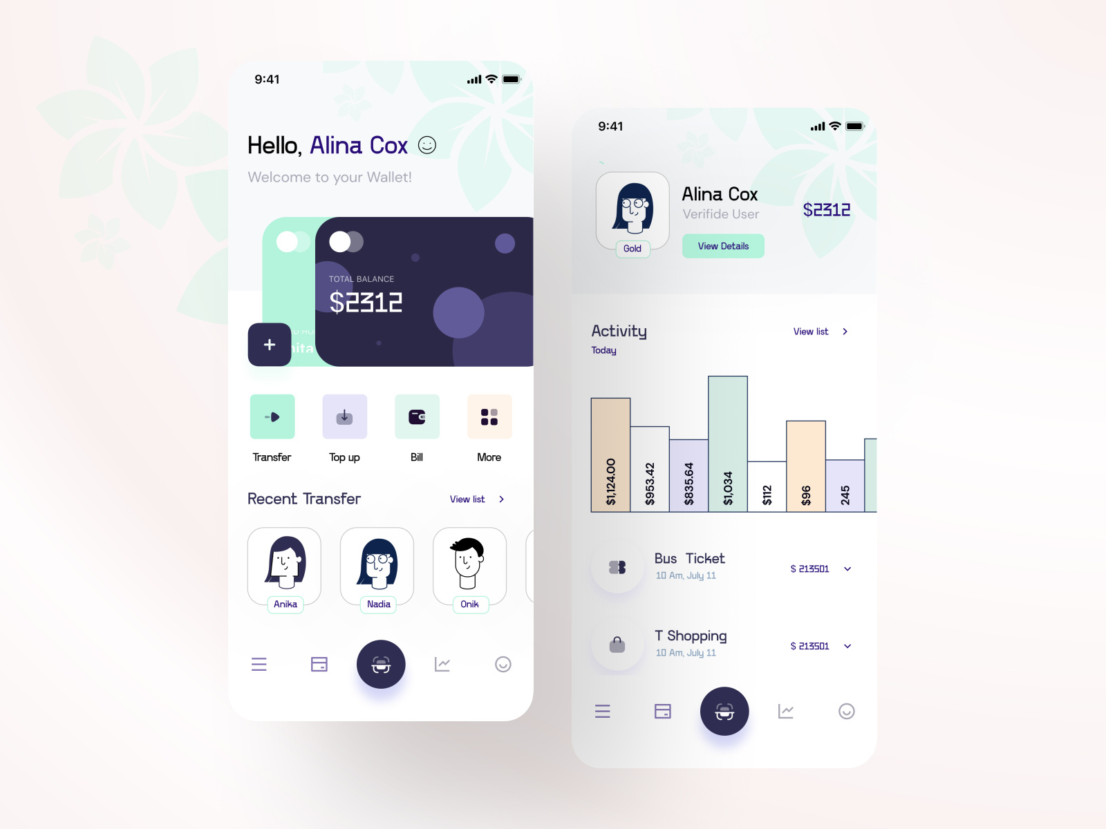 wallet app exploration ( Home+ profile) by Mehedi Hasan Roni for Hilf ...