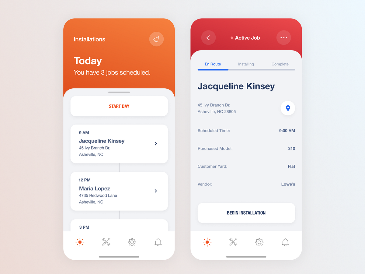 Installation App UI Mockup by Alex Lefler for Clade Design on Dribbble