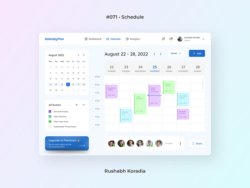 Schedule UI designs, themes, templates and downloadable graphic ...