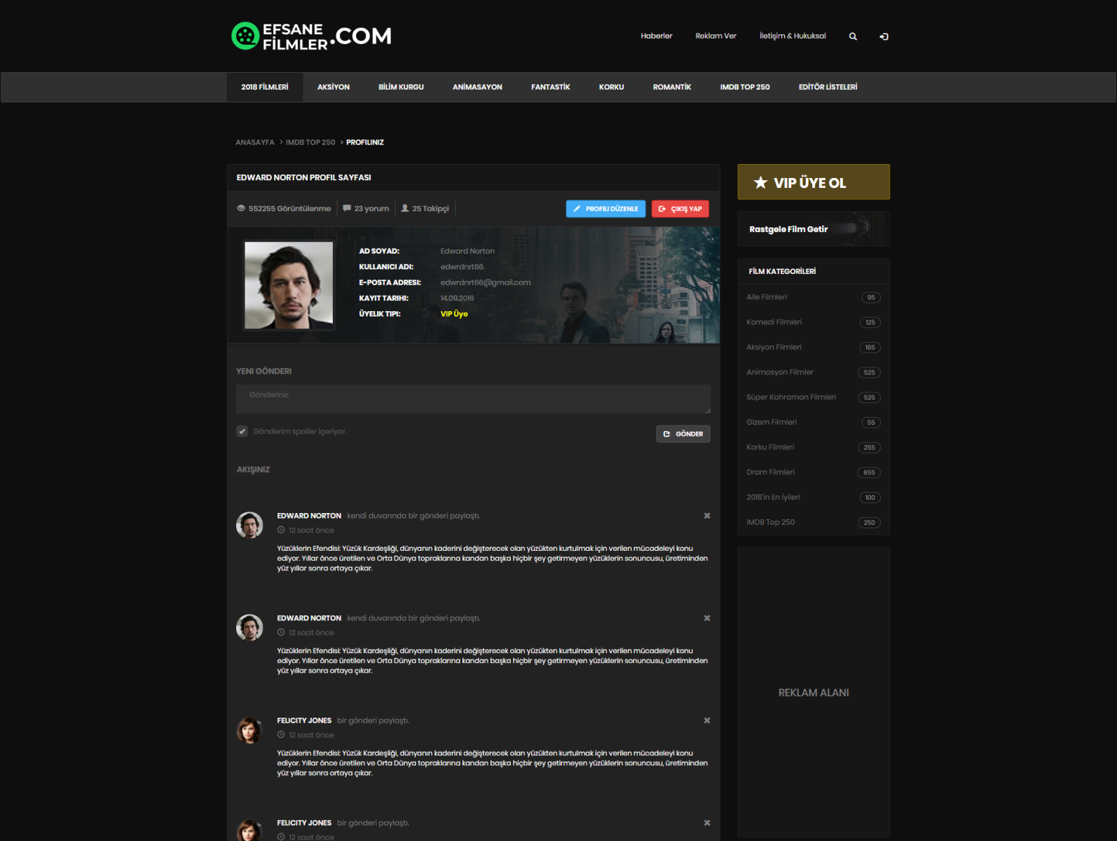 Movie Stream Webpage - Profile Page by Emre SALUM on Dribbble
