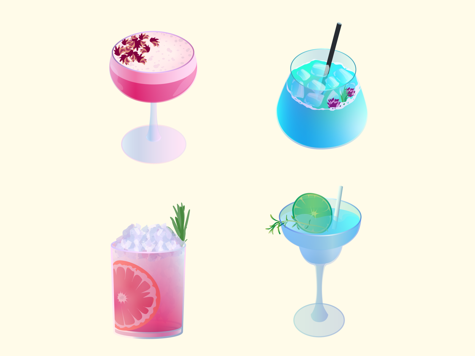 Blue & Pink Cocktails by Clara Vaz on Dribbble