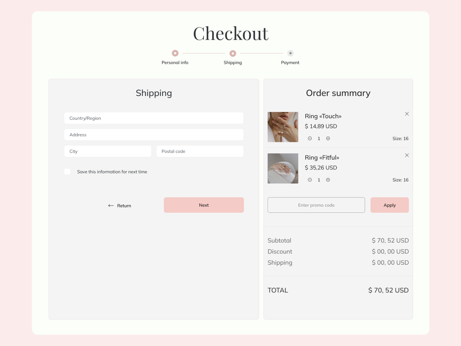 Ecommerce checkout page by Mary Zhukovskaya on Dribbble