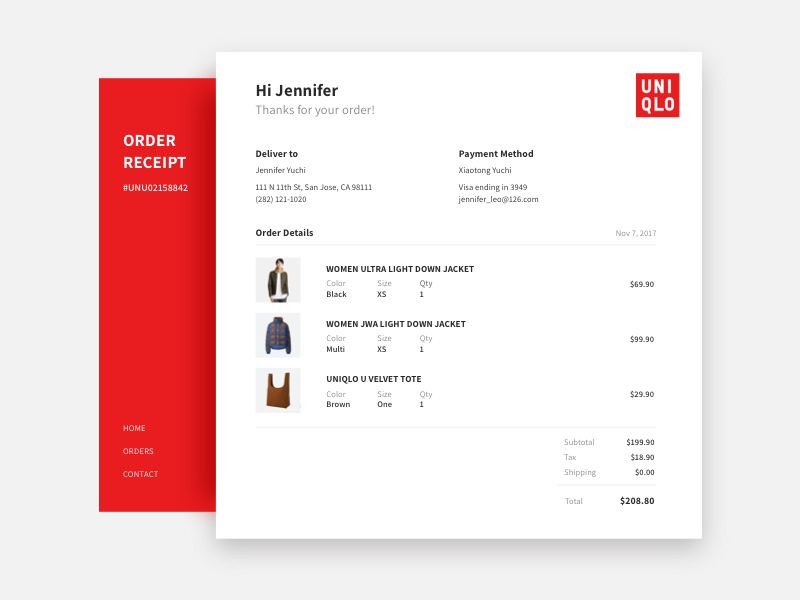 Daily UI 017 - Email Receipt by Jennifer Yuchi on Dribbble