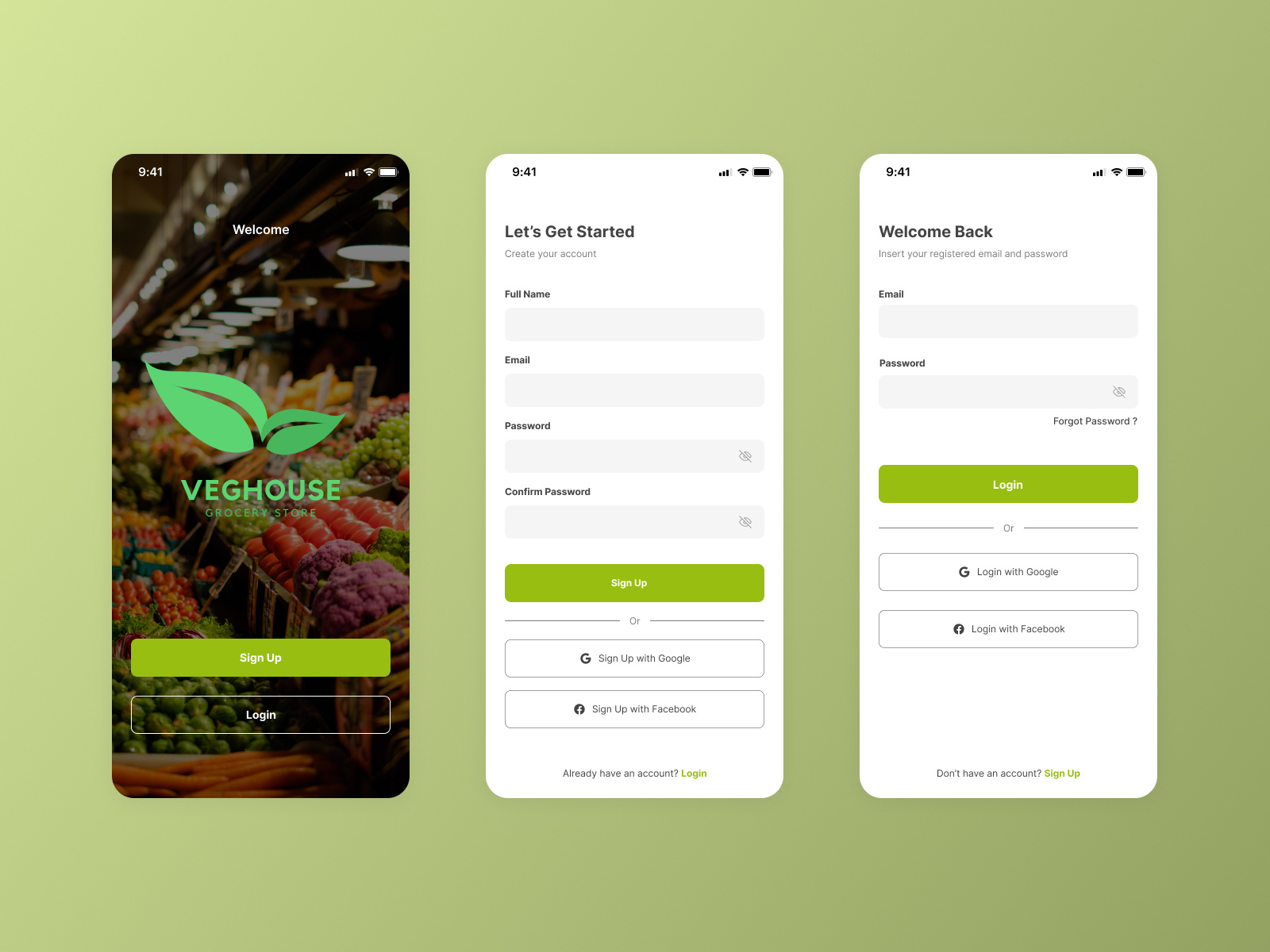Grocery Store Login & Sign Up Page UI Design by Vito Lauda on Dribbble