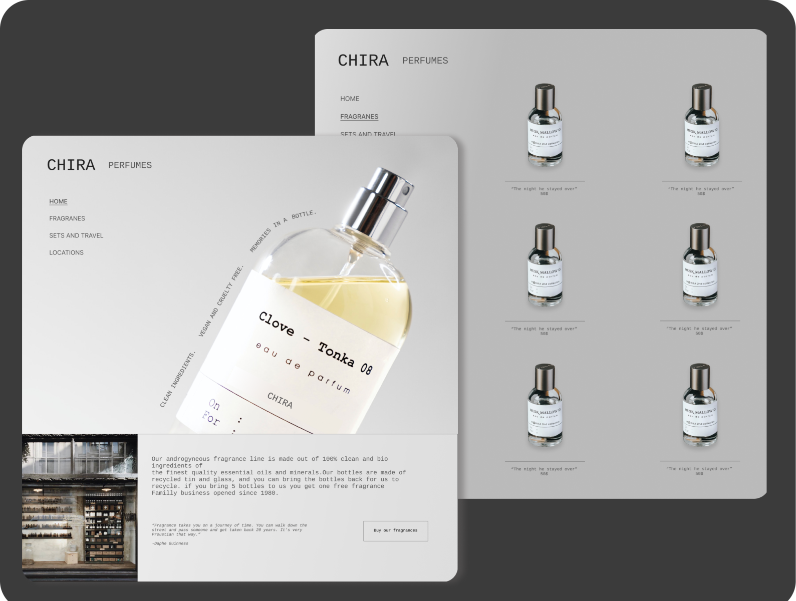 Perfume brand home and browse pages by Carla Timoc on Dribbble