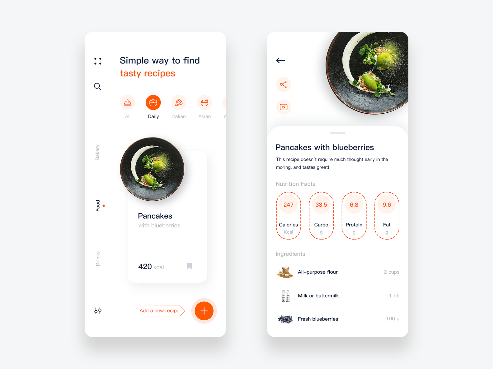 Recipe application design by yue on Dribbble
