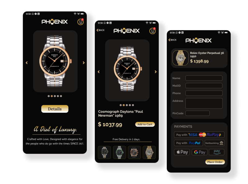 Phoenix Watch Store - Dark mode design (🎨1) by Mohan Gowda T on Dribbble