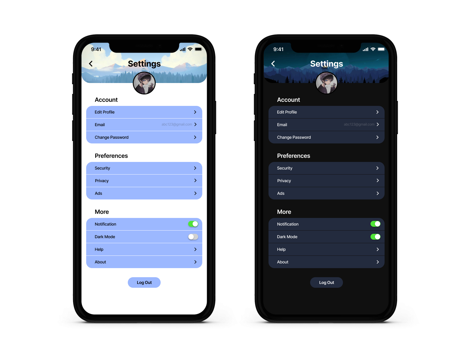 Settings Page (Light and Dark mode) by Kaung Thant on Dribbble