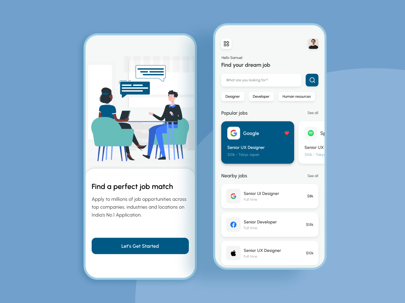 Job Finder Application | Splash and Home screen by Dhanush on Dribbble