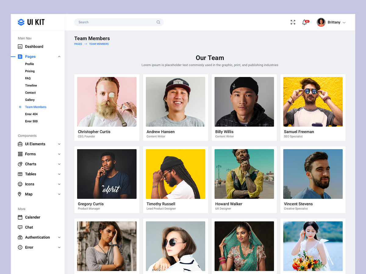 Team member UI design by Bala UX on Dribbble
