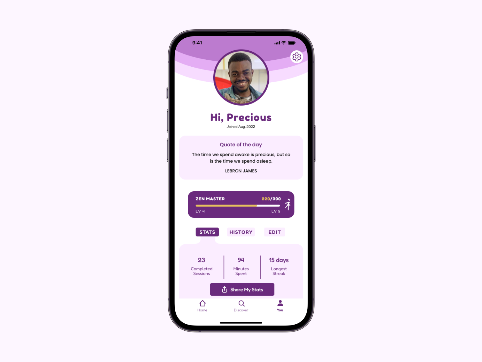 User Profile Page - Mindfulness App by Precious Ikpen on Dribbble