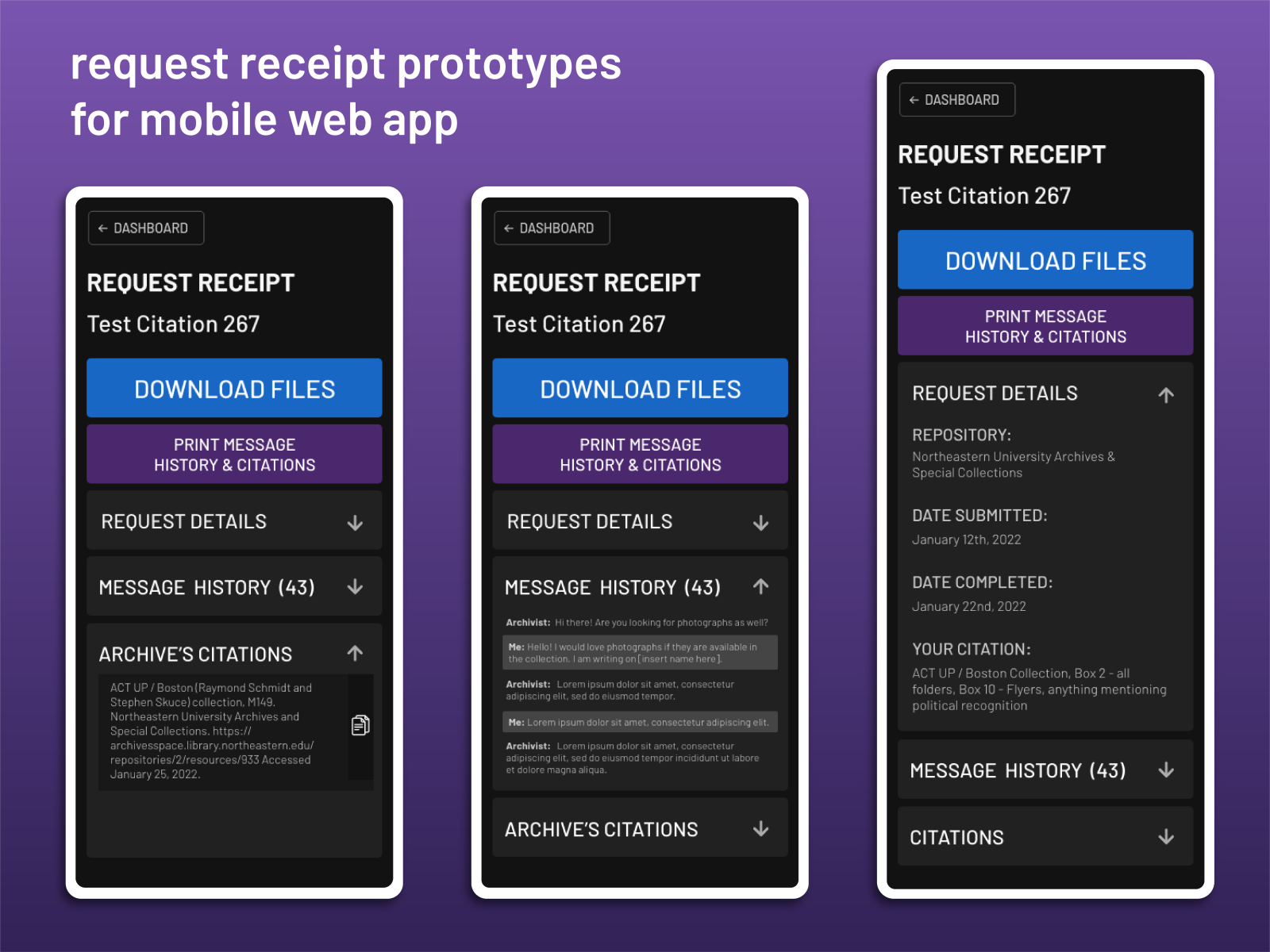 mobile request receipt prototypes by Carly Wanner-Hyde on Dribbble