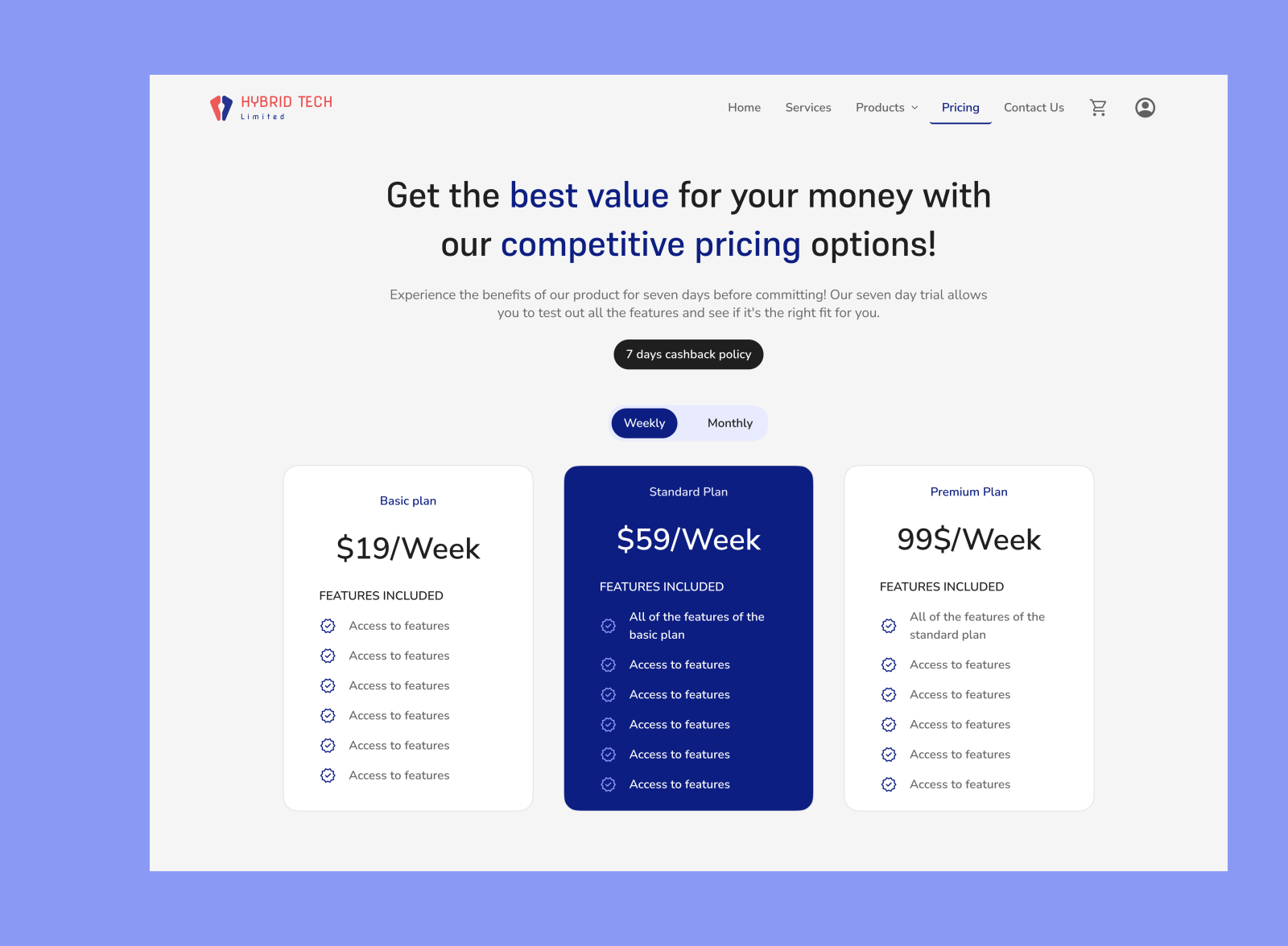 Service pricing page by Chukwuma Okafor on Dribbble