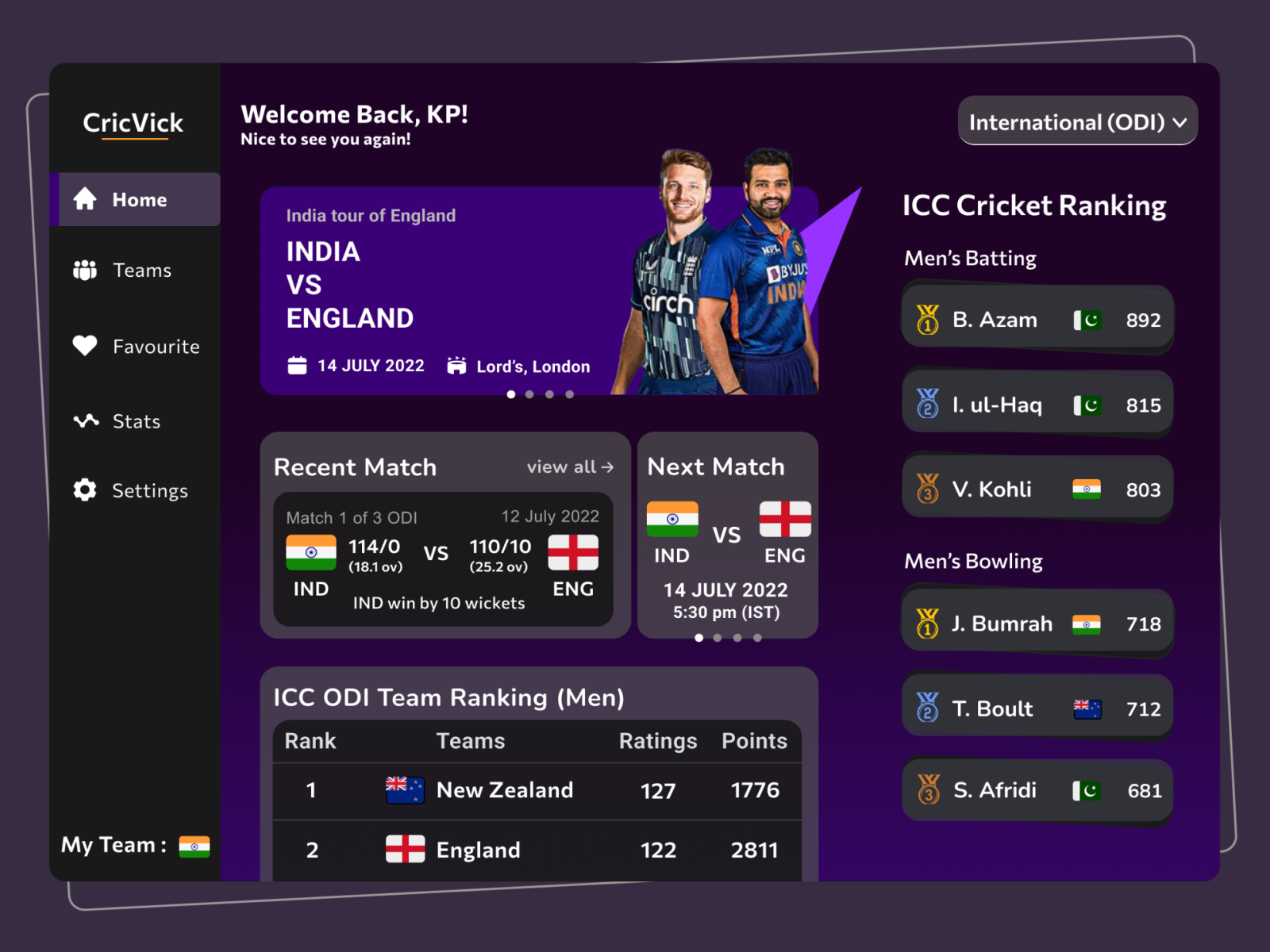 CricVick : Official Cricket Platform (UI Design) by Kp2208 on Dribbble