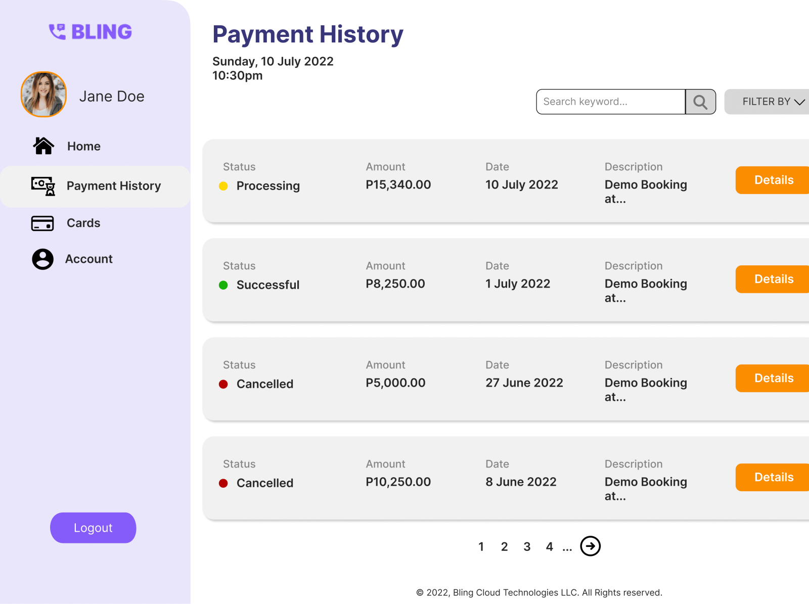 Payment Transaction History Page for Bling by Mhoreen on Dribbble
