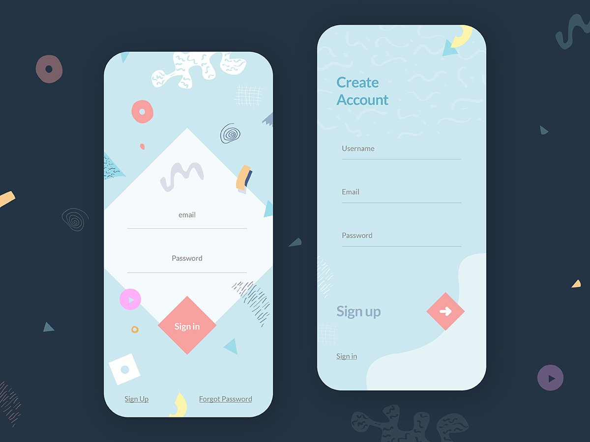 User Interface for Login Page with Memphis Style by denikian on Dribbble