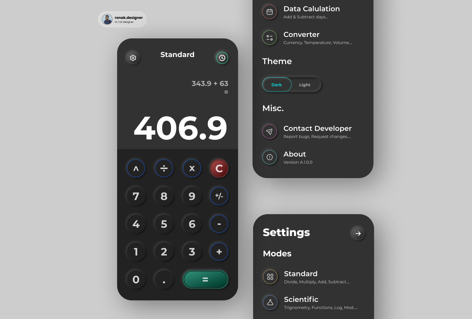 Calculator app by Ronak Rathod on Dribbble