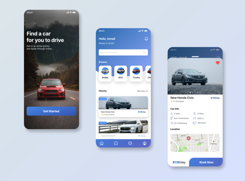 Blue Car Rental App UI Design by Panji Kumoro on Dribbble
