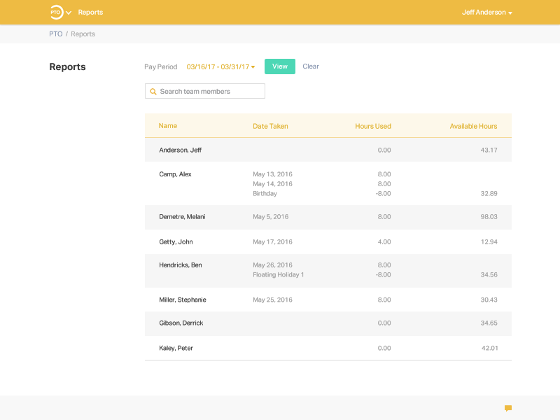 PTO web app- reporting page by Alex Camp on Dribbble