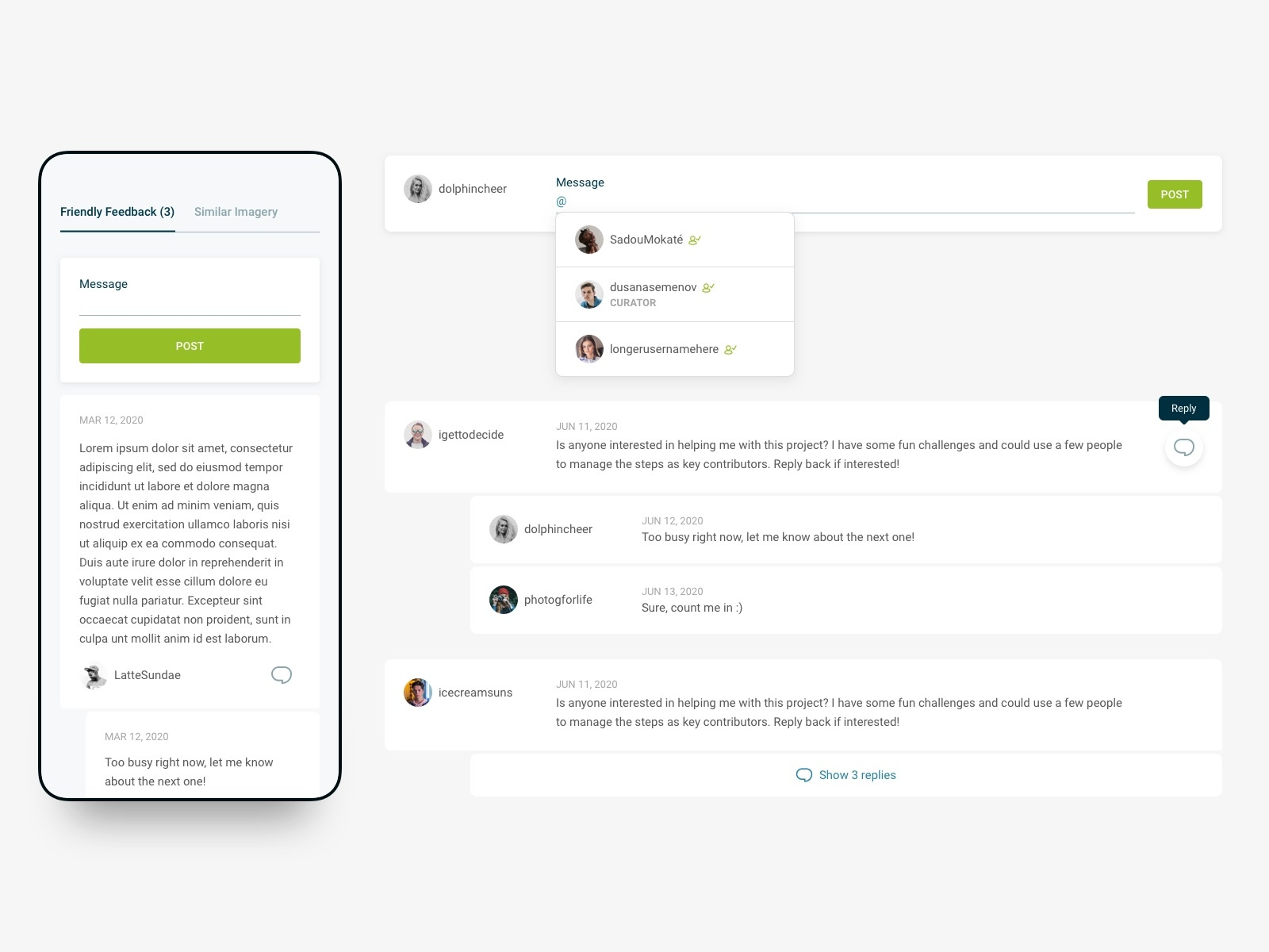 Web Design - Threaded comments UI - Desktop and mobile by Alex Camp on ...