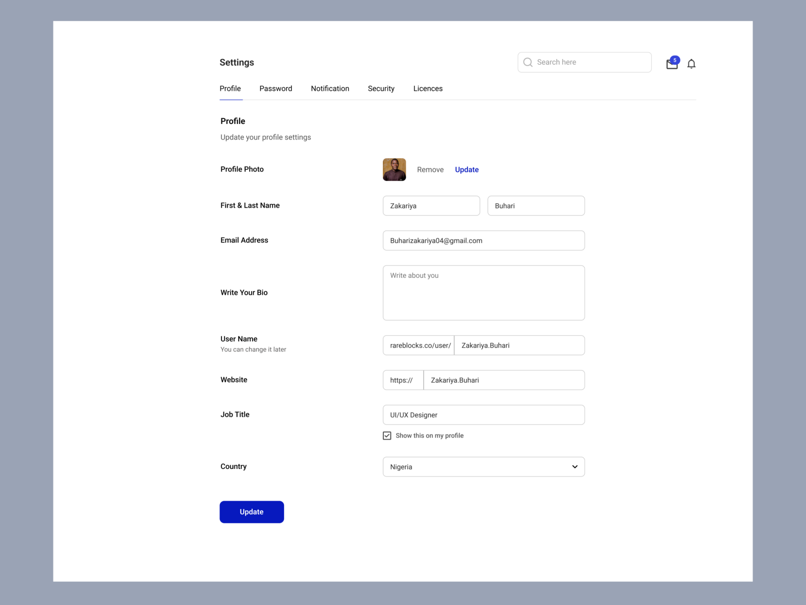 Settings Page by Zakariya Buhari on Dribbble