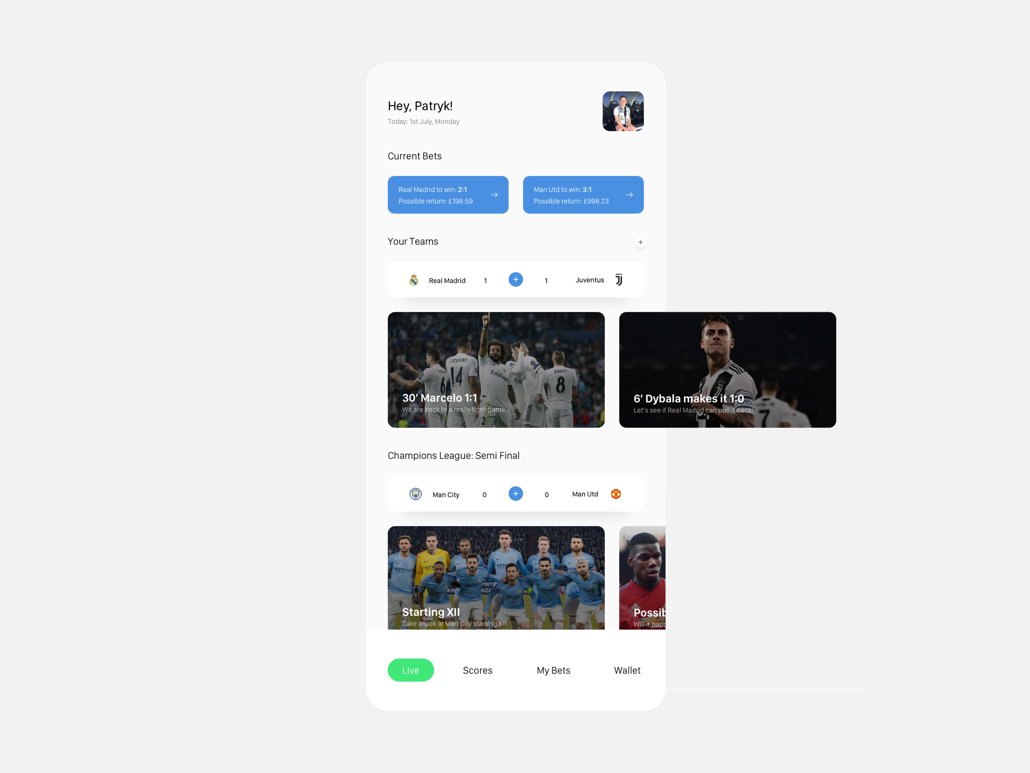 Football Scores/Betting App by Patryk Gajdarski on Dribbble