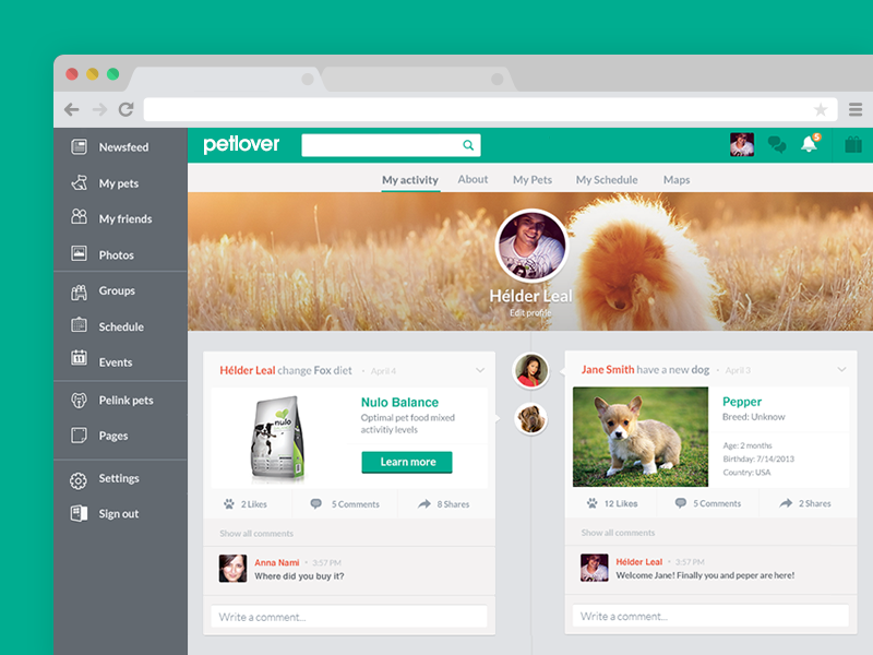 Social Network for Pet Lovers by Helder Leal for Pixelmatters on Dribbble