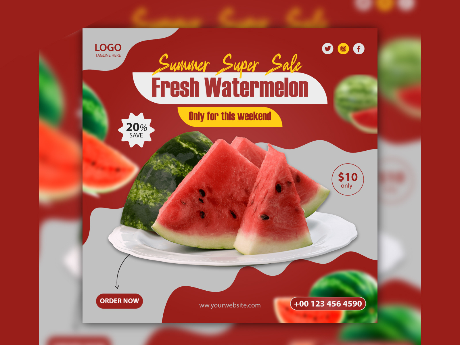 Watermelon fruit shop promotional social media banner post by MEHERAB ...