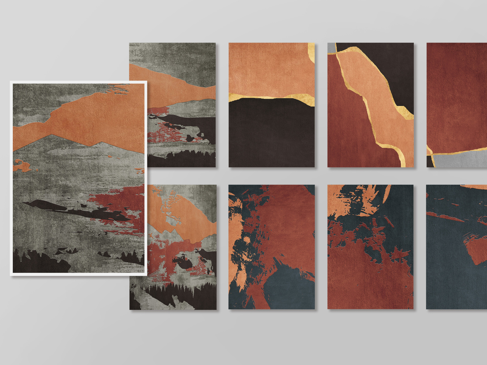 Abstract red collection geometric wall art set. by Muzipear on Dribbble