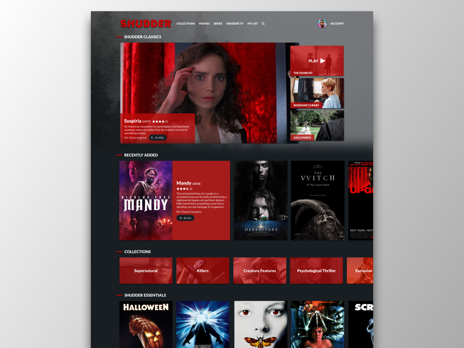 Shudder Redesign by Kyle Holliday on Dribbble