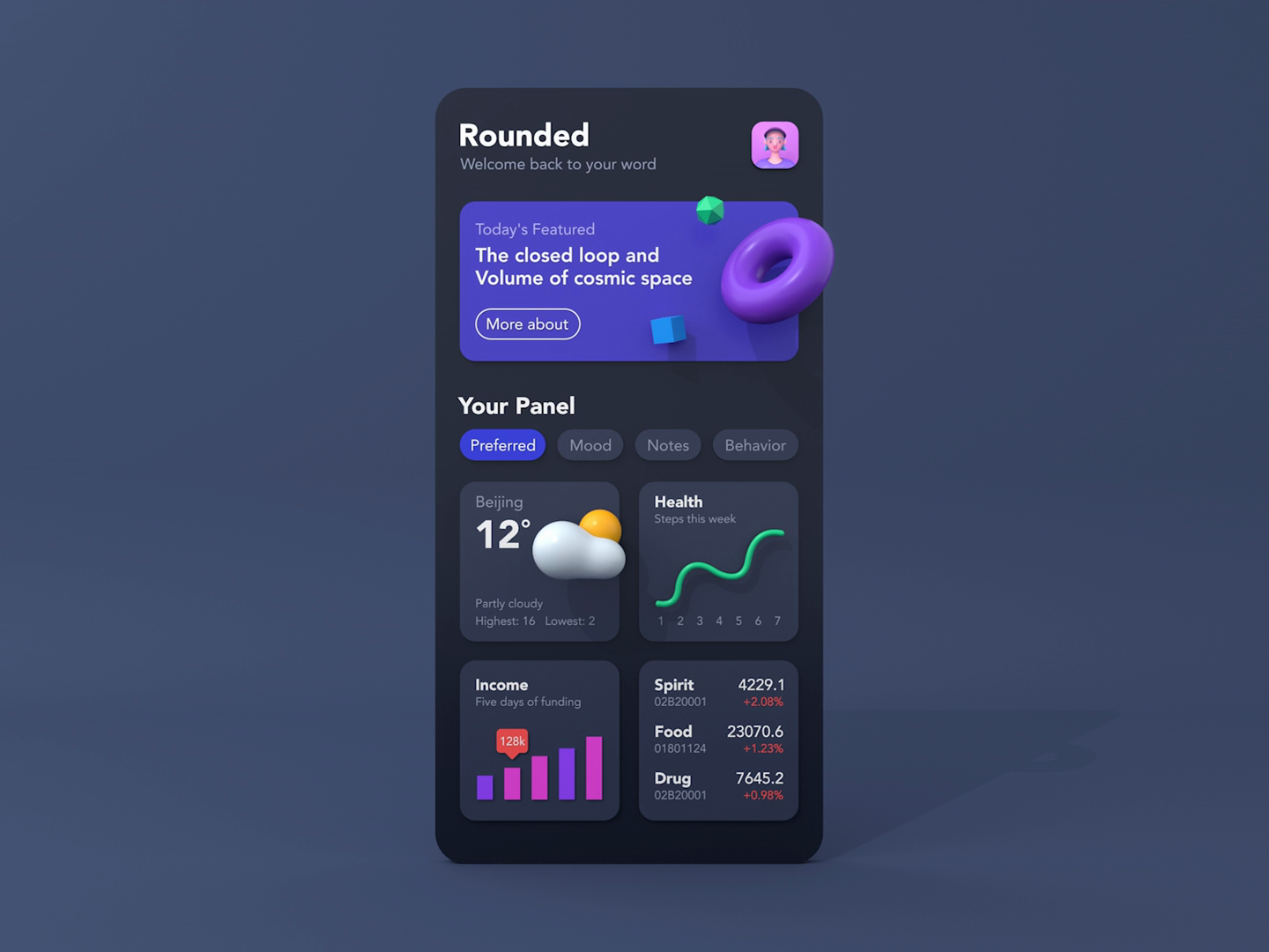 3D interface by Rounded Rectangle on Dribbble
