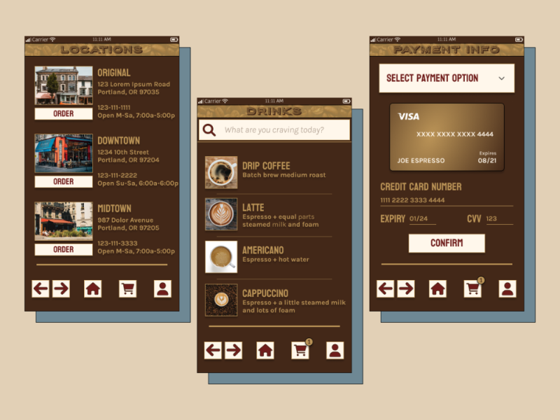 Mobile Cafe App Mockups by Kirby J. Allen on Dribbble
