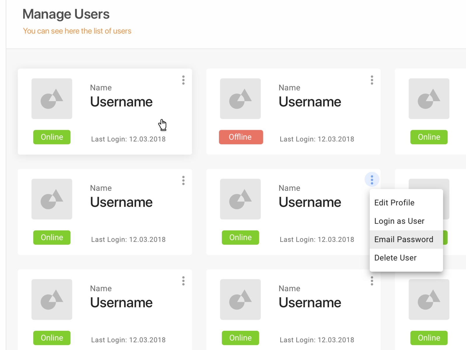 User cards display on grid - Digital Signage by Jordi Plaza on Dribbble