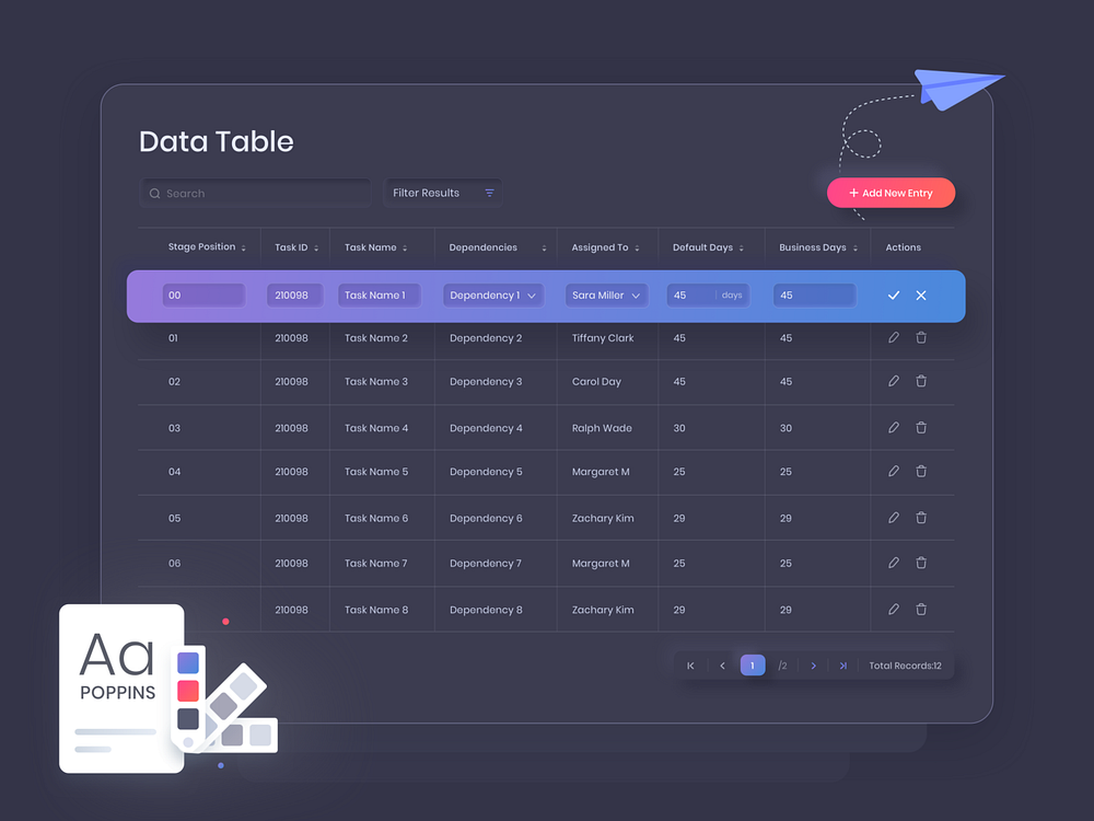 Data Table UI (Dark) by Vinod Kumar Palli on Dribbble