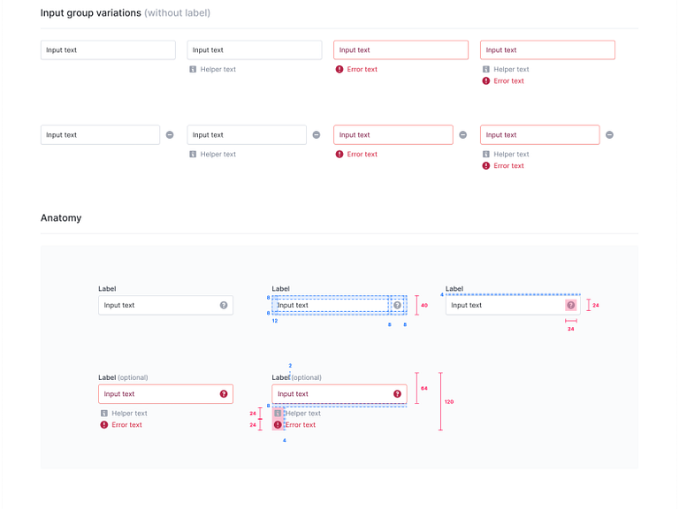 Input field documentation by Esben Lorenzen on Dribbble