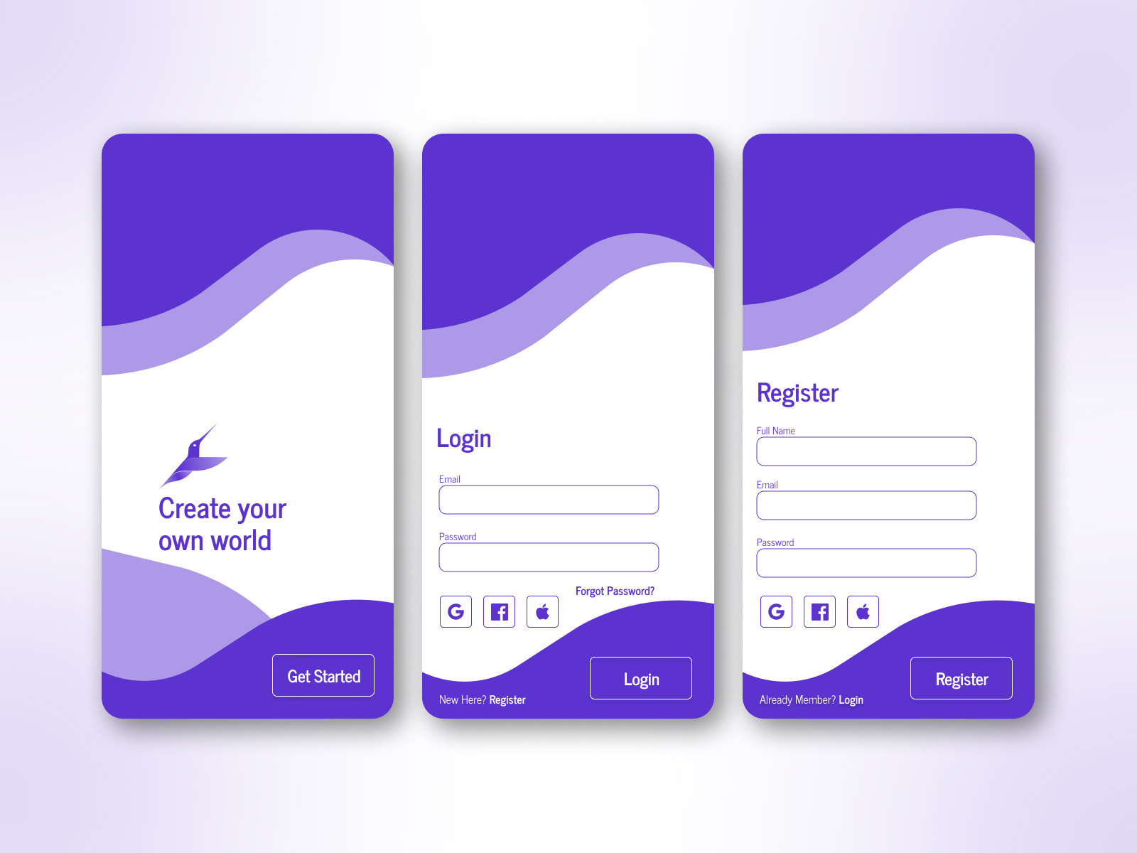 Mobile app login and sign up(Register) screen by Vivek Kaklotar on Dribbble