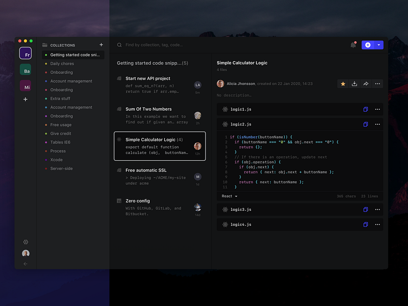 Snipy - Code Snippet Dark UI App by Liviu Anghelina - UX/UI Designer on ...
