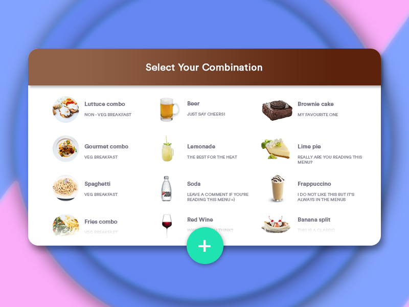 UI Food select menu by Oti Gutierrez on Dribbble