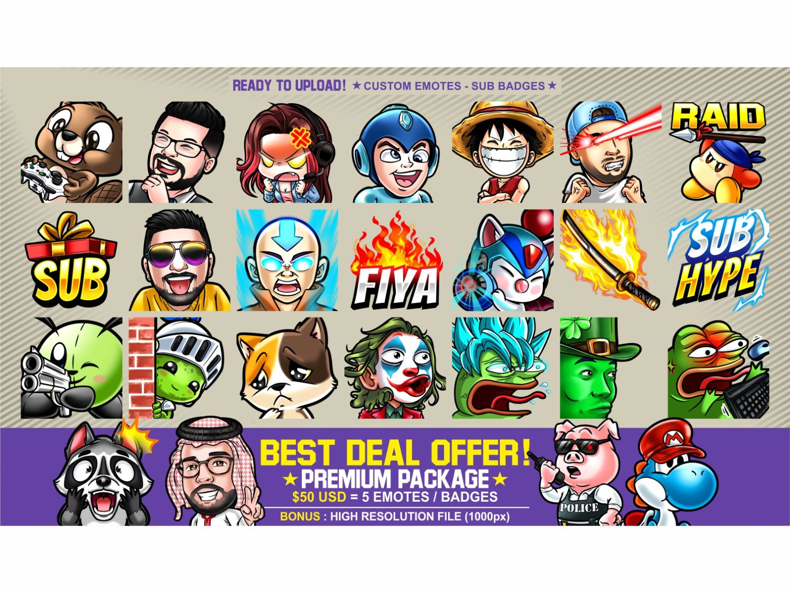 Premium Twitch Emotes or Sub Badges by Aces_Go on Dribbble