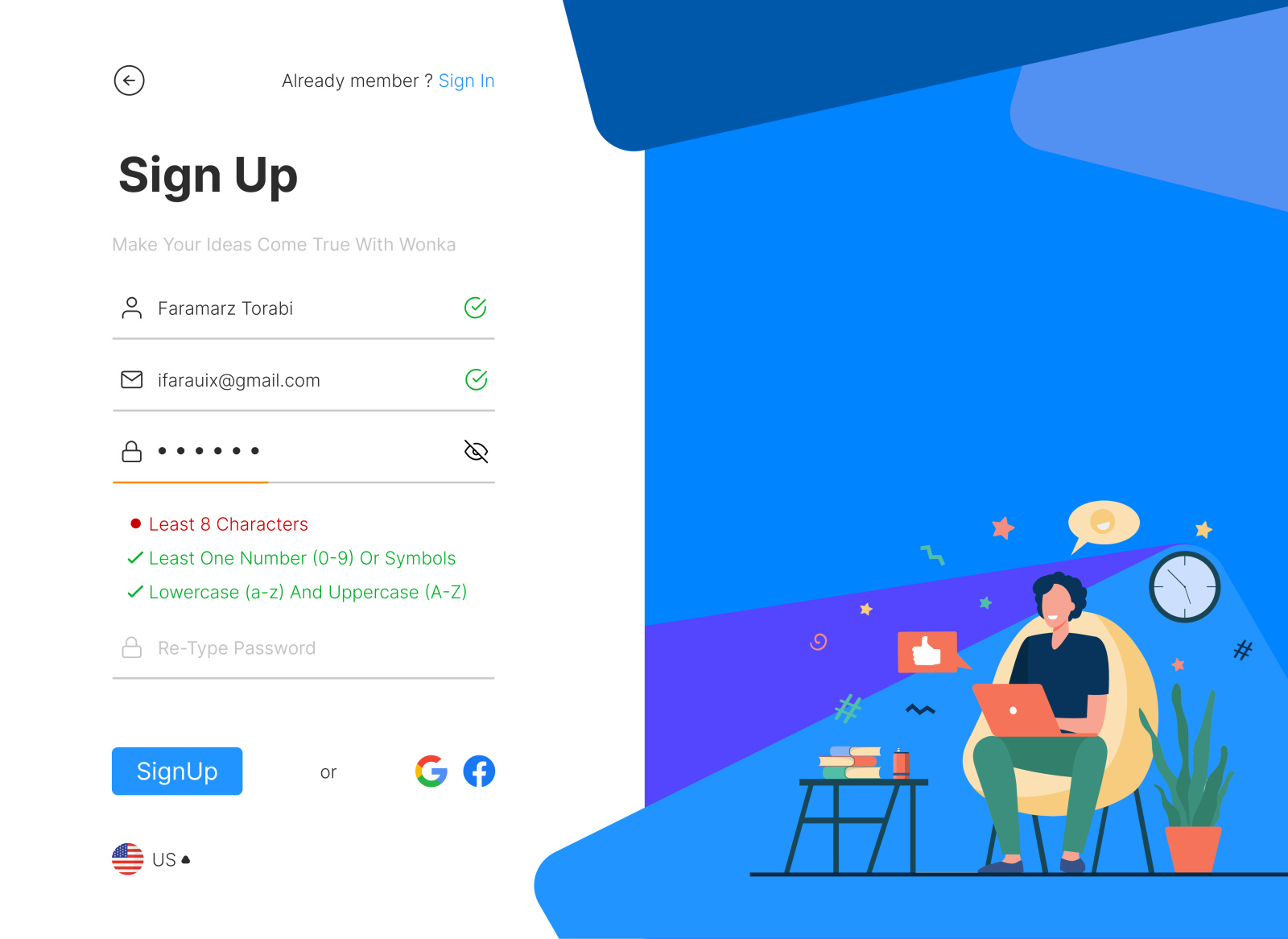 Sing Up page by Faramarz Torabi on Dribbble