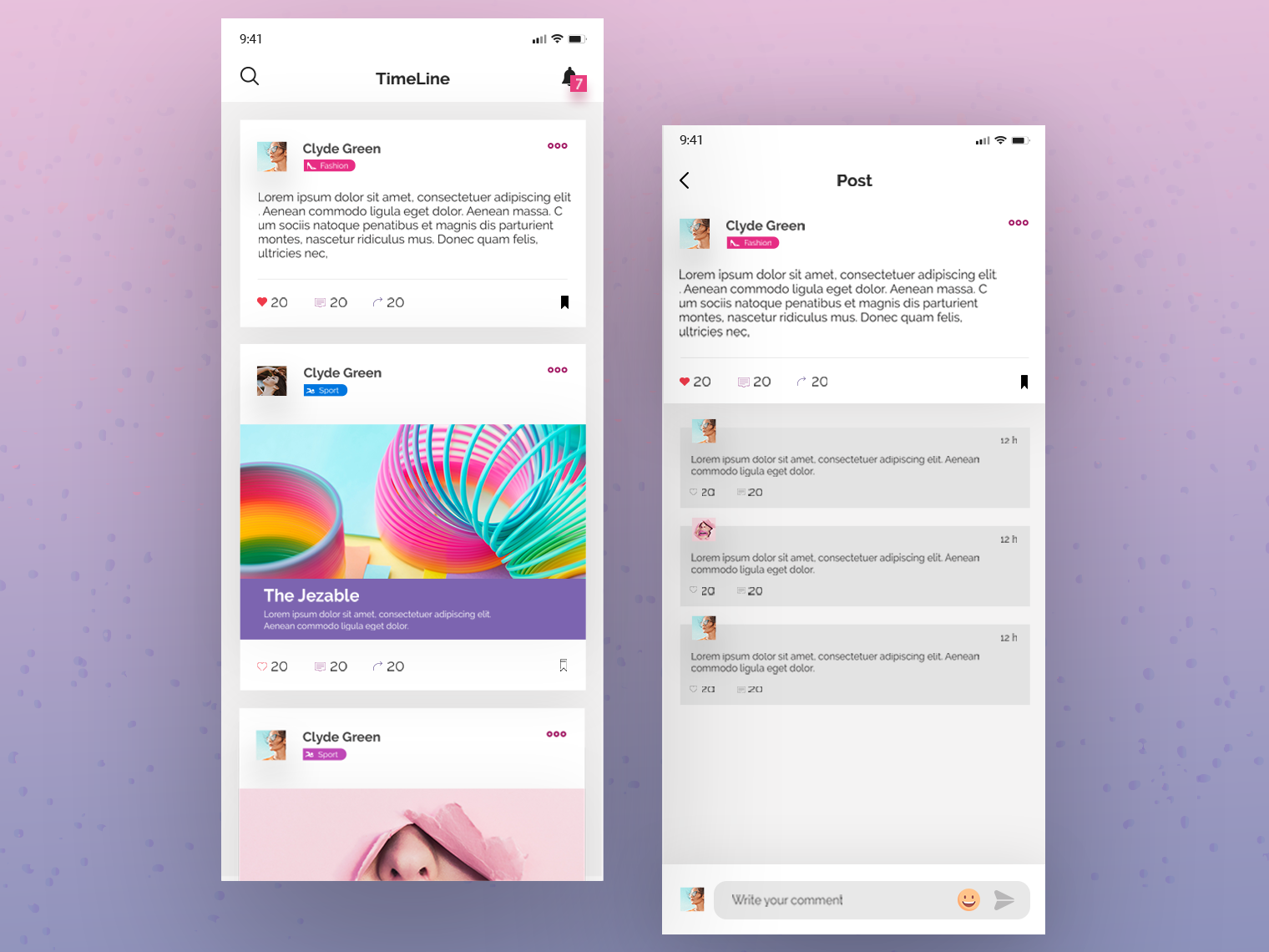 Social App(timeline+comment) by Dina Essam on Dribbble