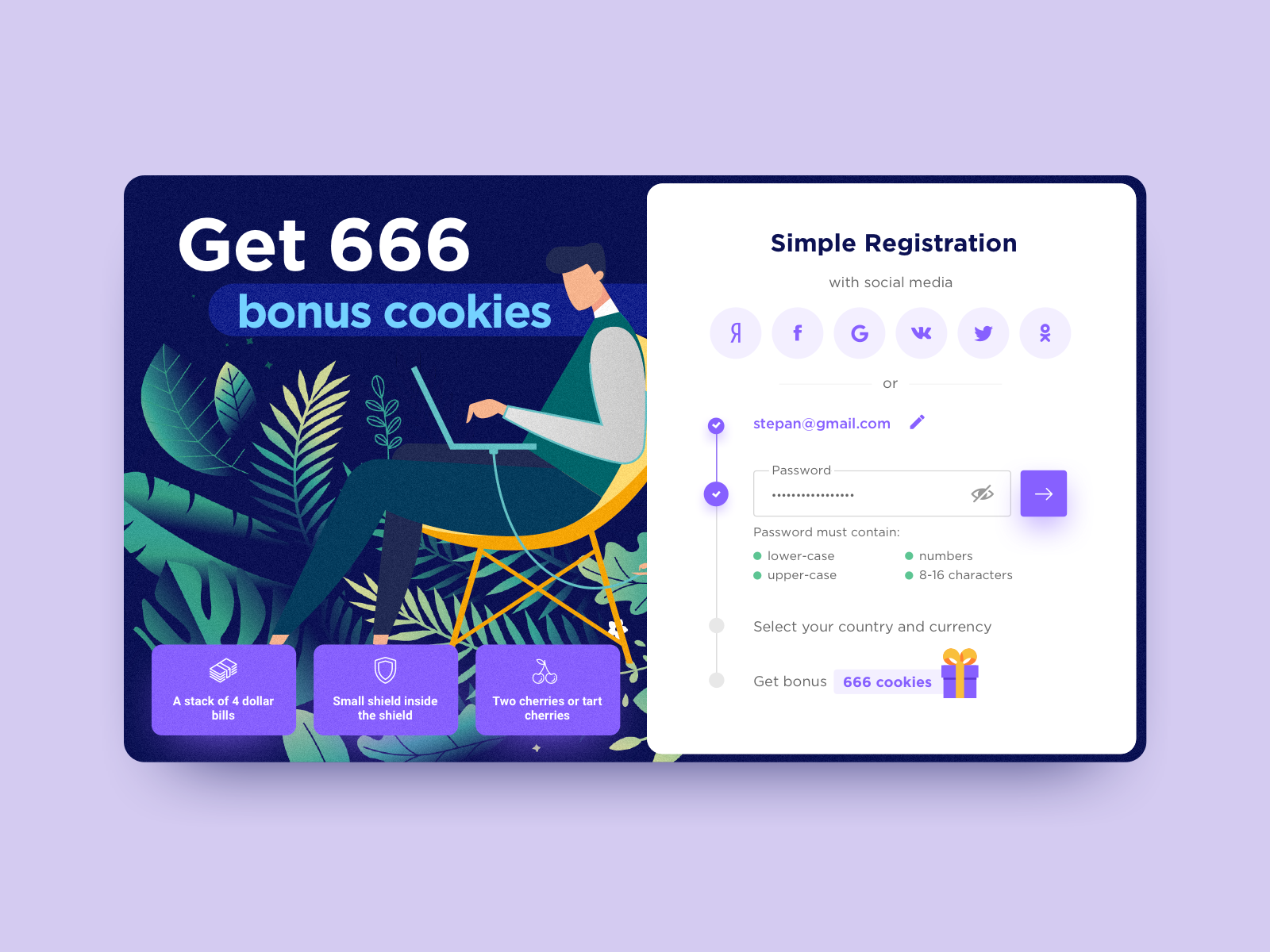 Step-by-step registration form by Gennady Kozhevny on Dribbble